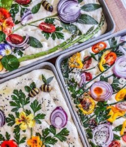80 Focaccia Bread Art with herbs and vegetables (edible art) - Craftionary